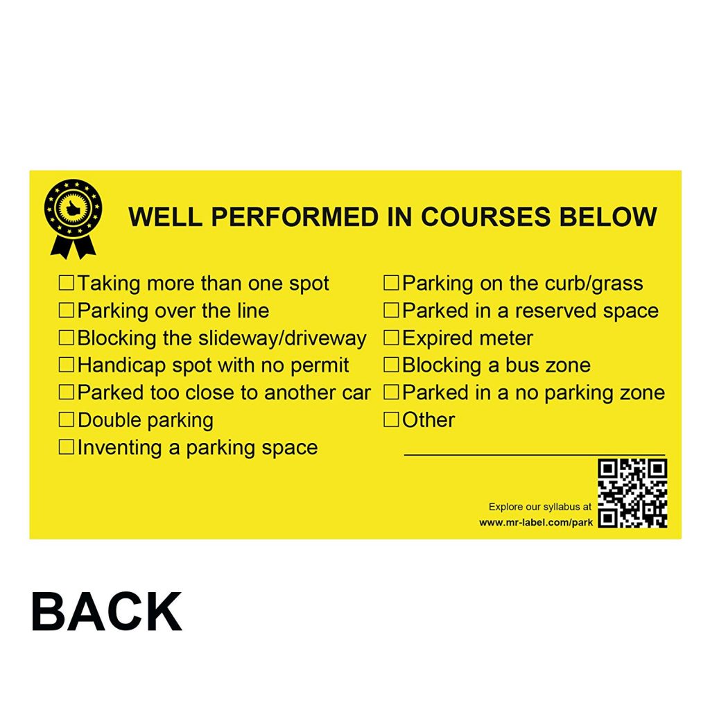 Mr-Label Bad Parking Business Cards Prank Notes Shame Poor Parker ...