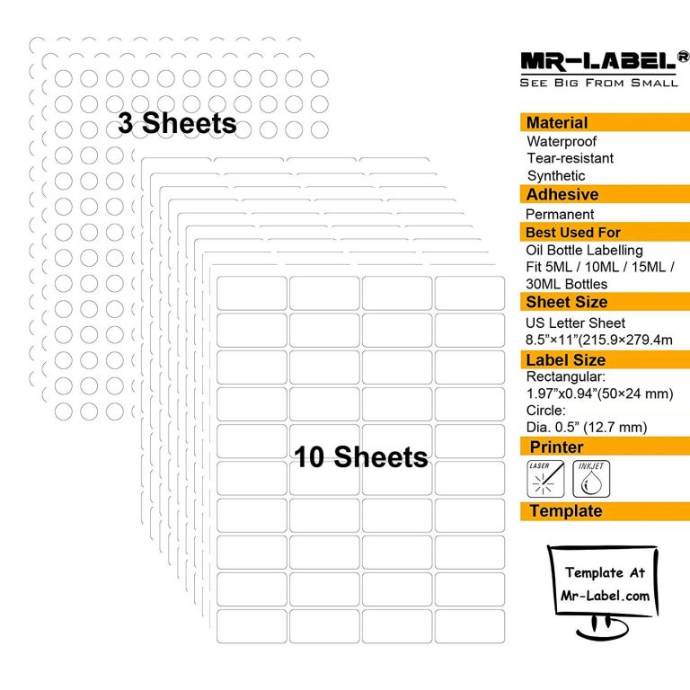 Mr-Label Essential Oil Labels – US Letter Sheet – for Inkjet/Laser ...