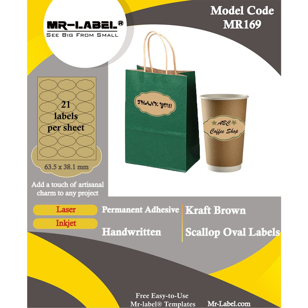 Mr-Label 38.1 x 63.5 mm Brown Scallop Oval Kraft Labels – for Inkjet ...