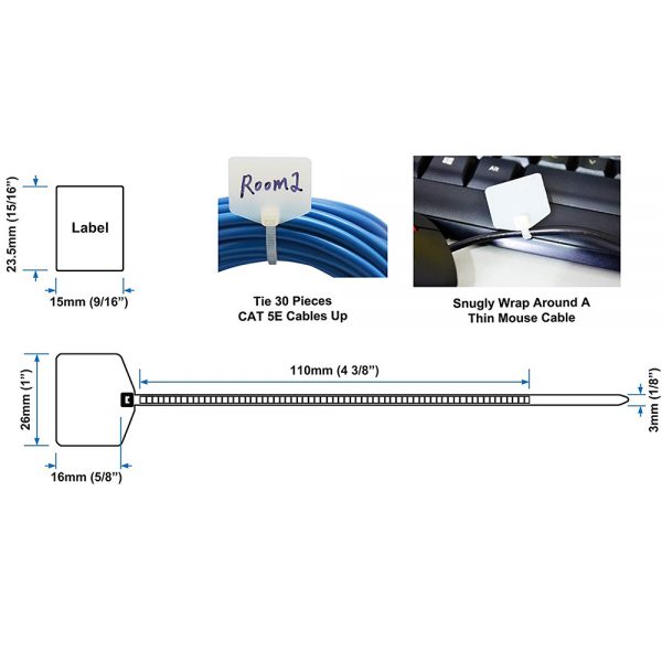 Mr-Label 4-3/8”(111mm) Nylon Cable Zip Ties Tags Labels Marker – Write ...