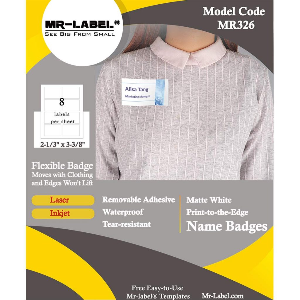Mr-Label 2-1/3″ x 3-3/8″ Matte White Name Badges – Personalized Name ...
