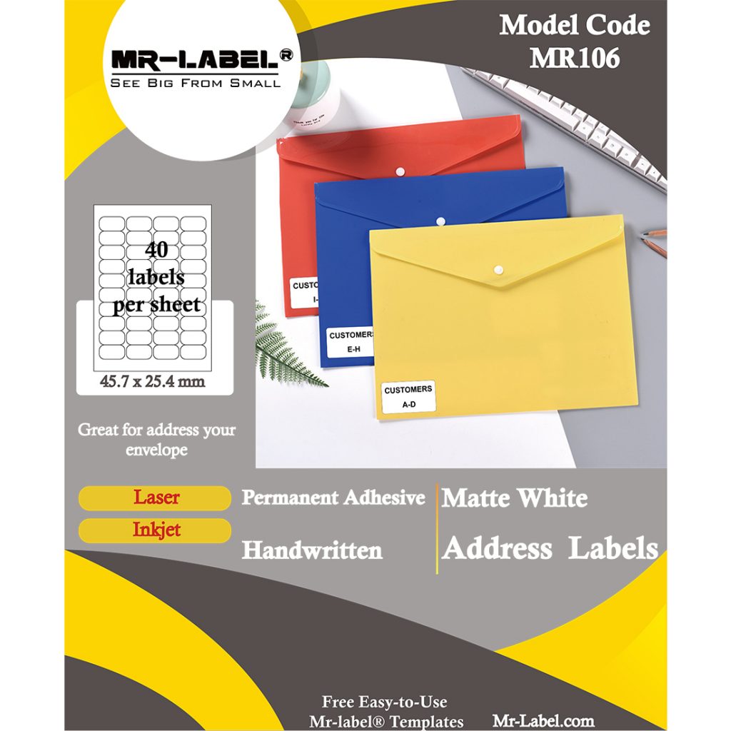 Mr-Label 200 x 60 mm Matte White Lever Arch File Labels – Self-Adhesive ...