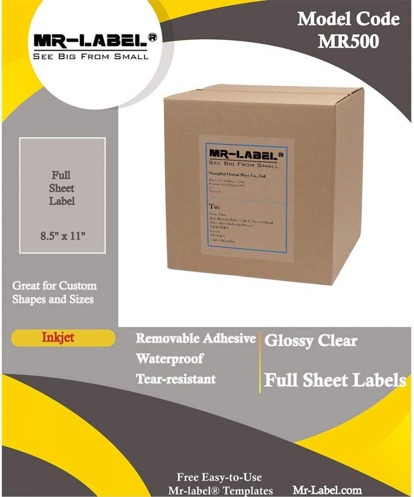 Mr-Label Glossy Clear Full US Letter Sheet Labels for Inkjet and Laser ...