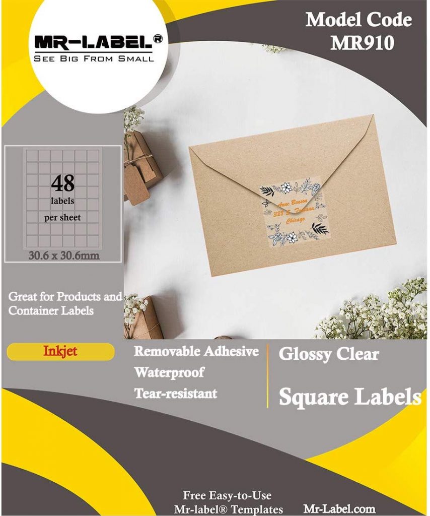Mr-Label 30.6 mm Glossy Clear Square Labels for Inkjet Printer ...