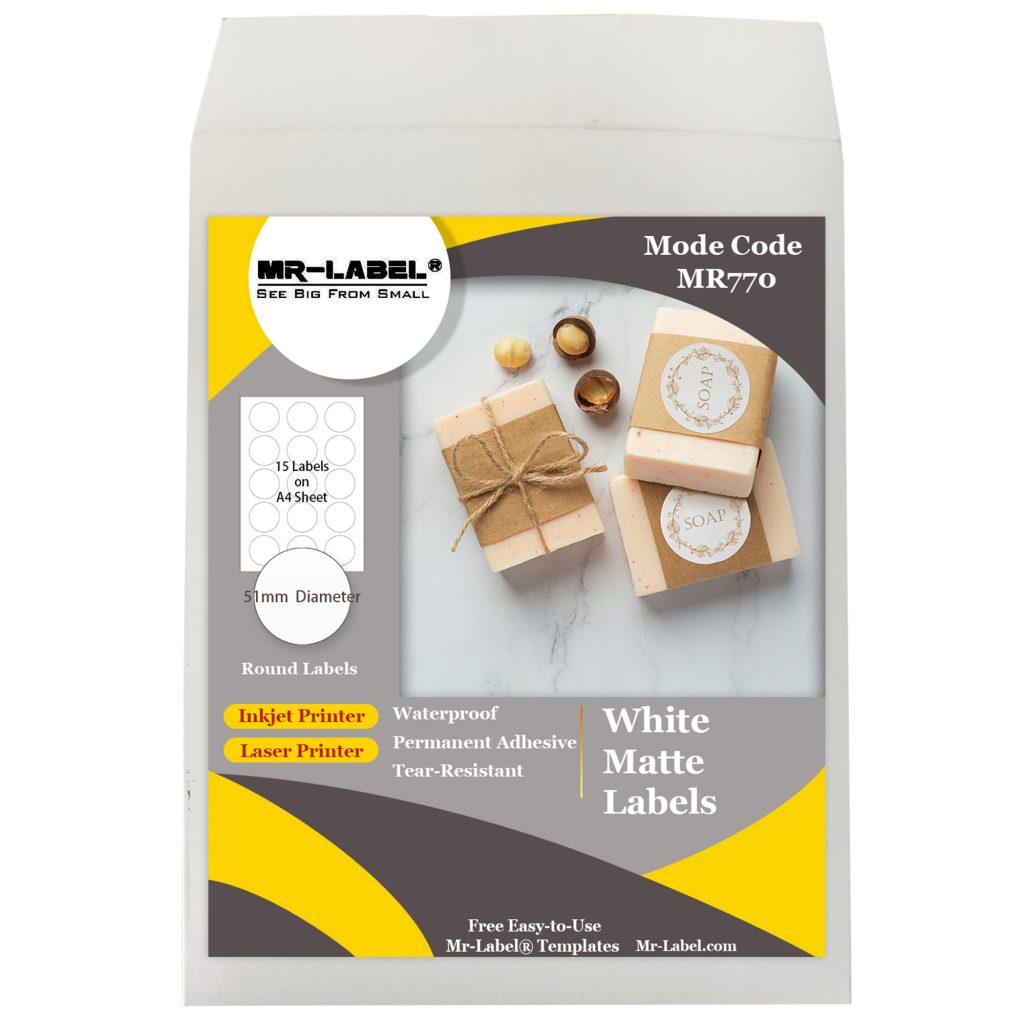 Mr-Label Φ 51mm Matte White Round Labels – Waterproof and Tear ...